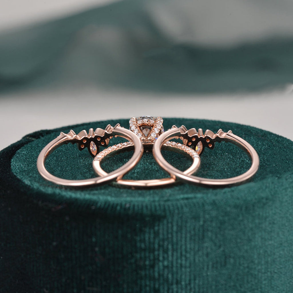 3pcs Vintage Style Bridal Ring Set, Round Cut Center Stone – Flawless ...