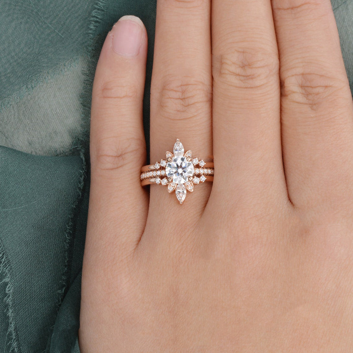 3pcs Vintage Style Bridal Ring Set, Round Cut Center Stone – Flawless ...