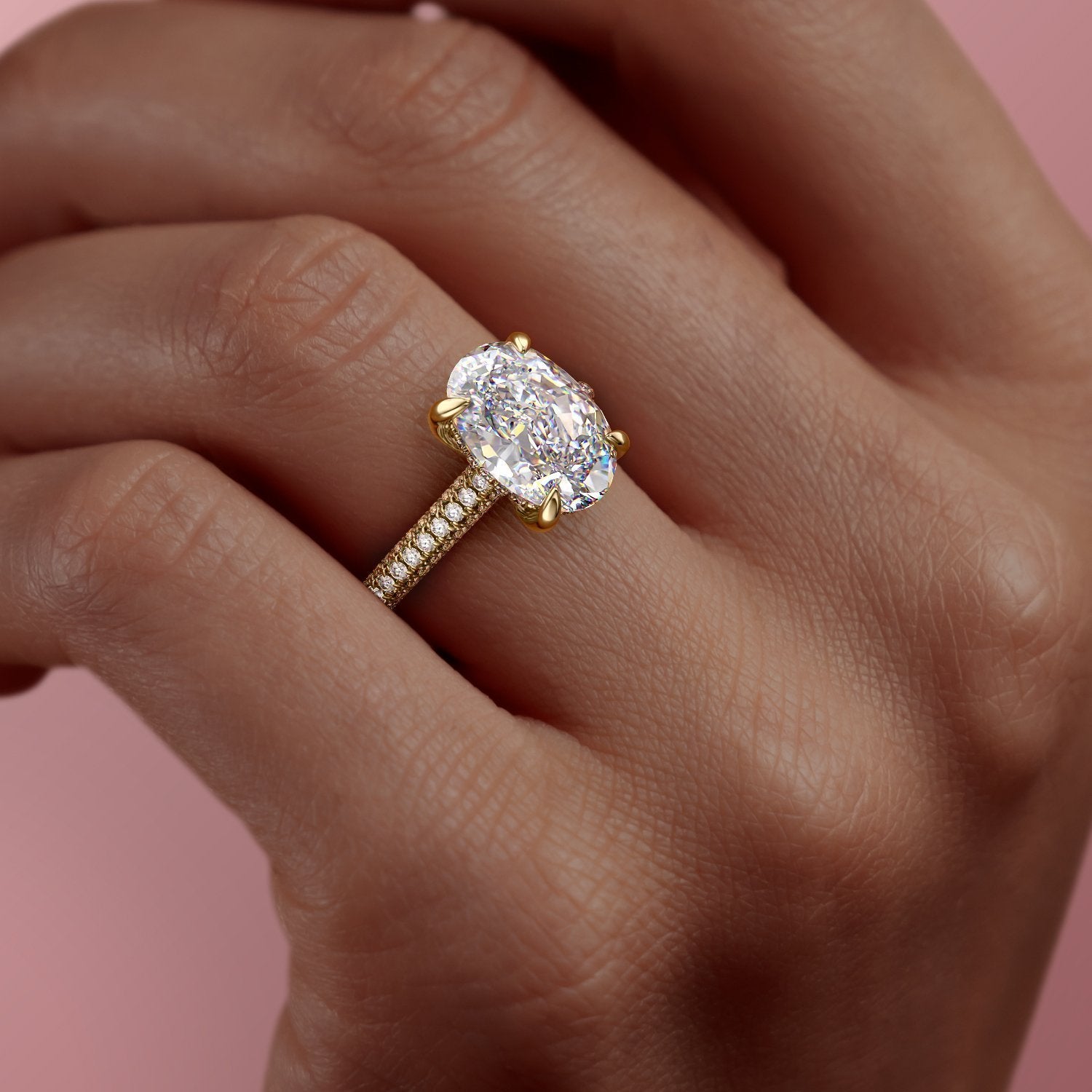 Moissanite The Love Note Oval Cut Side Stone Engagement Ring Platinum Diamond White